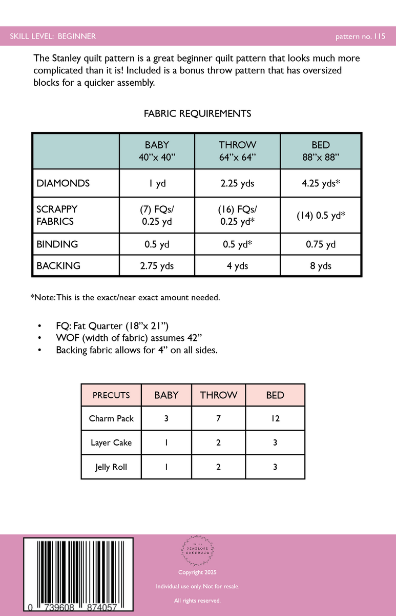 Stanley Quilt Pattern – Penelope Handmade Shop